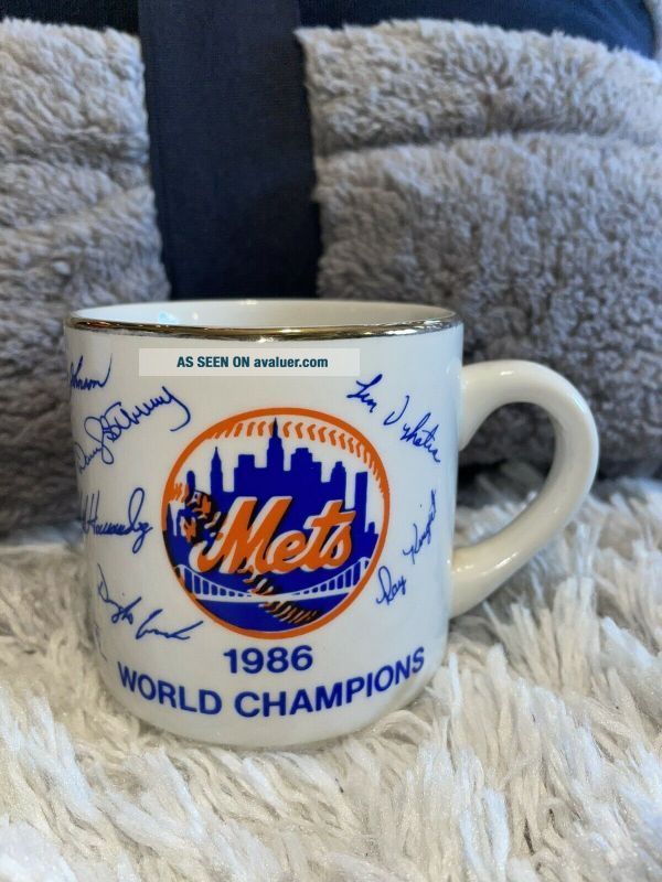 YORK METS 1986 WORLD CHAMPIONS Gold Trim Display Mug Auto Pen ...