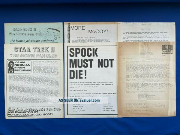 Early 80 ' S Star Trek Fan Club Materials Wrath Of Khan SPOCK MUST NOT ...