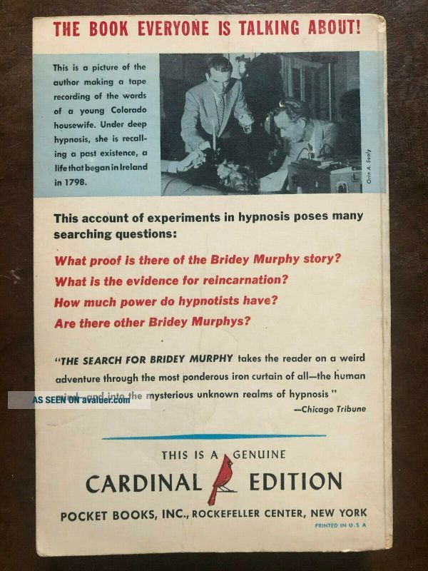 Morey Bernstein THE SEARCH FOR BRIDEY MURPHY 1956 Life After Death ...