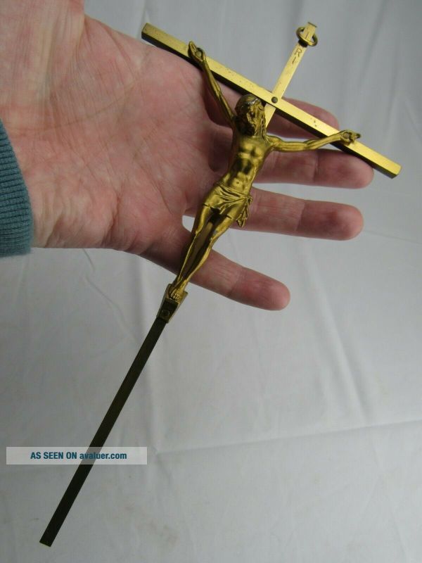 VINTAGE Crucifix INRI BRASS Gold METAL Jesus On The Cross Wall Hanging ...