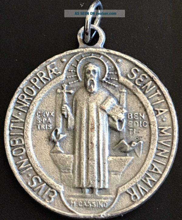 Vintage Catholic St Benedict Silver Tone Medal Italy | #44221154
