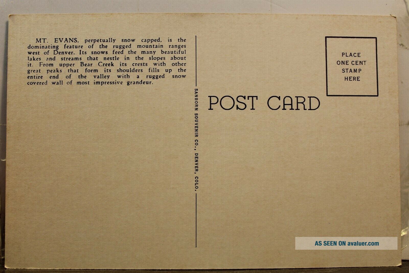 Colorado CO Denver Mt Parks Bear Creek Valley Mt Evans Postcard Old ...