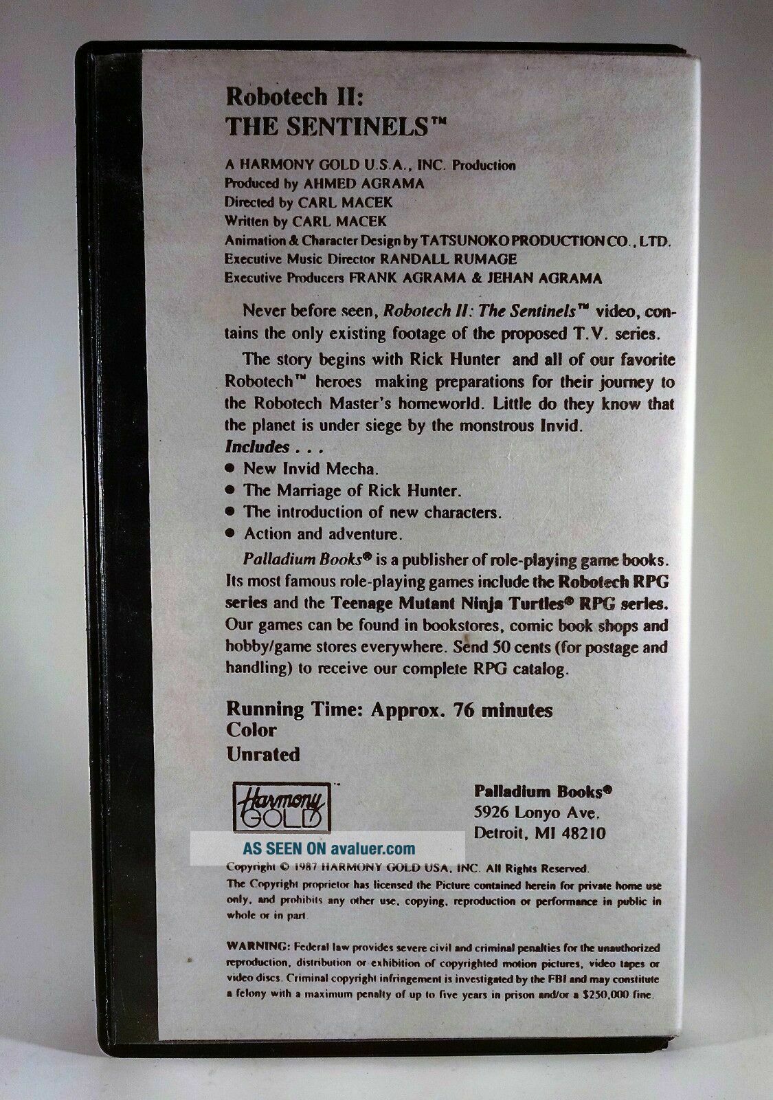 Robotech II The Sentinels VHS Tape 1987 Rare Lost Episodes VCR Anime ...
