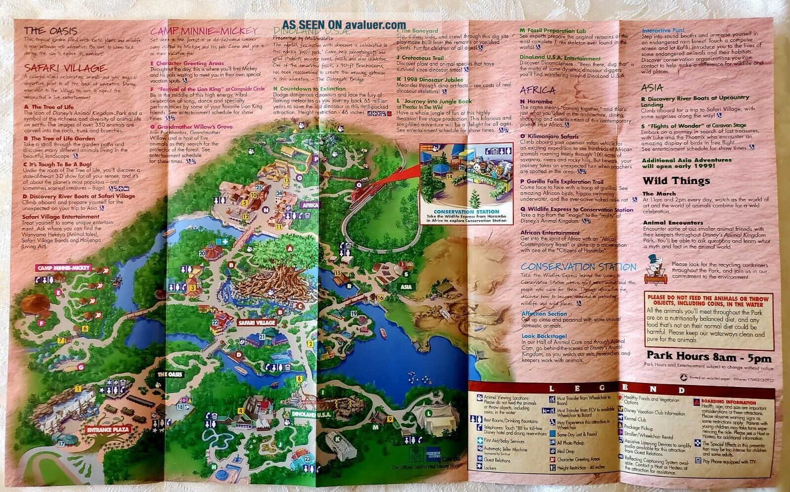 RARE 1998 WALT DISNEY WORLD ANIMAL KINGDOM CAST PREVIEW PARK MAP GUIDE ...