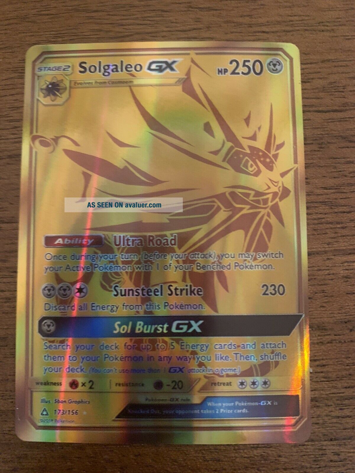 Pokemon Solgaleo GX Ultra Prism 173/156 Gold Secret Rare Full Art ...