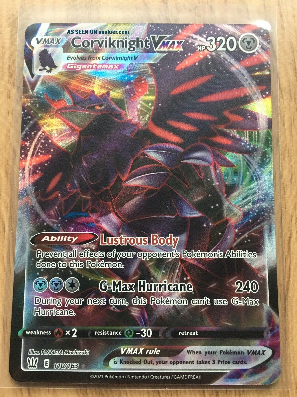 110/163 Corviknight VMAX Rare Ultra Full Art Pokemon Trading Card ...