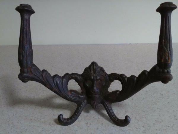 2 Vintage Cast Iron Lion Head Coat Hangers | #56783174