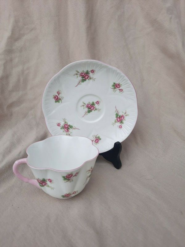 Vintage Shelley Pink Rose Spray Fine Bone China Tea Cup And Saucer ...