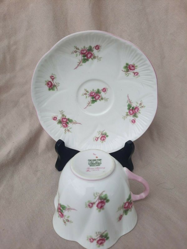 Vintage Shelley Pink Rose Spray Fine Bone China Tea Cup And Saucer ...