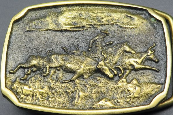 American Cowboy Cattle Drive Western Heritage Brass Vintage Belt Buckle ...