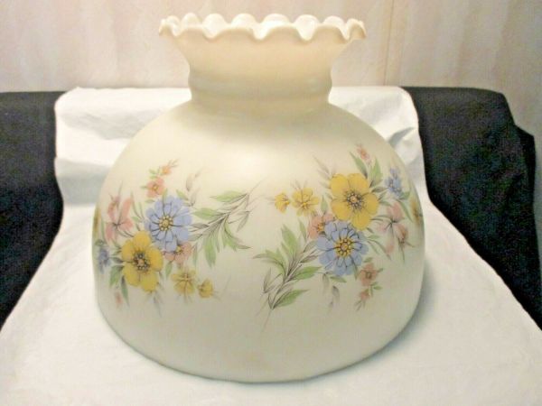 VINTAGE 9 7/8 " MILK GLASS SHADE WITH FLOWER DESIGN | #57361585