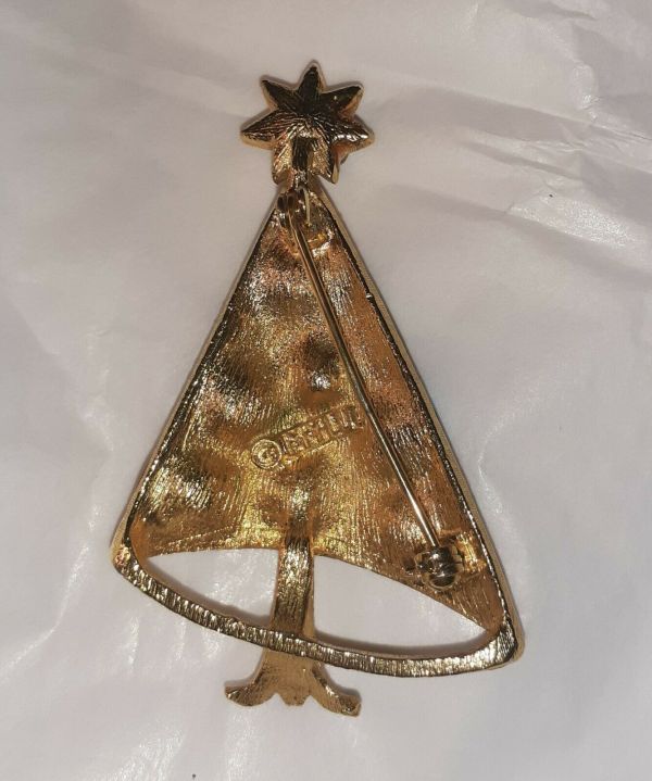 Vintage RARE Mod MYLU Crystal Xmas Tree Bell Shaped W/ Large Brooch Pin ...