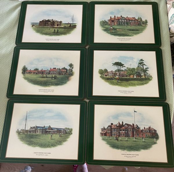 Vintage Pimpernel Famous British Golf Clubs Placemats Set Of 6 Cork ...