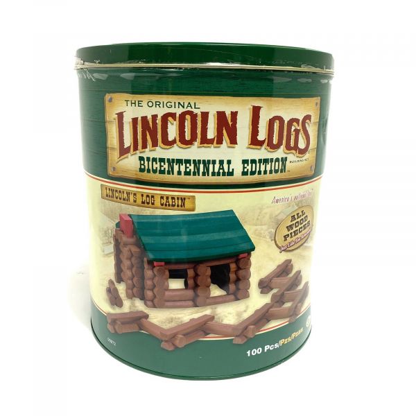 Lincoln Logs Bicentennial Edition Log Cabin Wood Complete Factory Tin ...