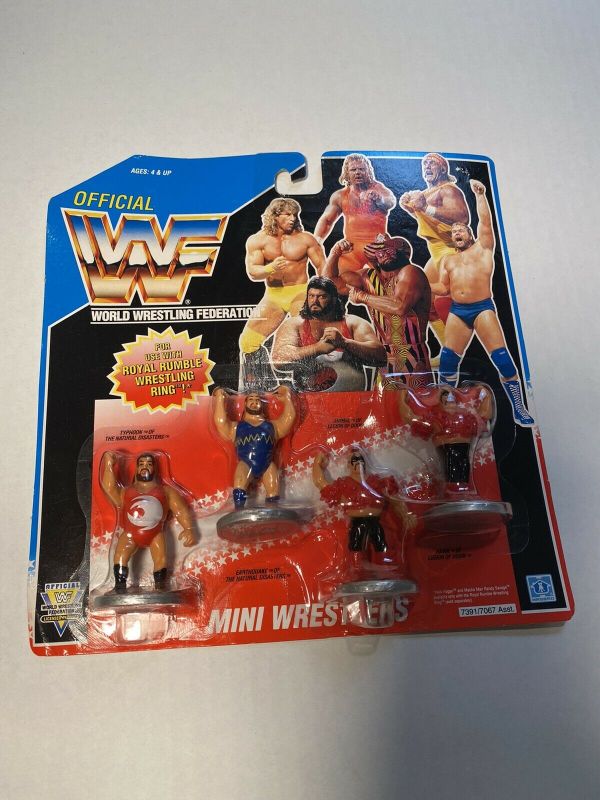 MOC VTG 1991 OFFICIAL WWF MINI WRESTLERS 4 FIGURE PACK ANIMAL HAWK ...