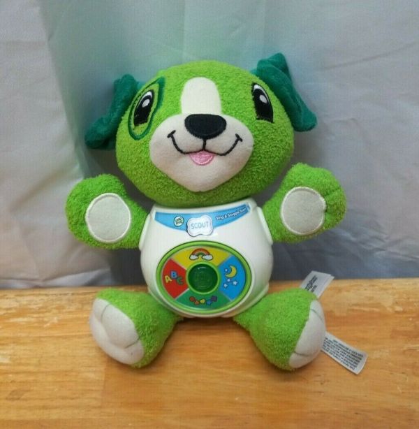 LeapFrog SING AND SNUGGLE SCOUT 8” Car Seat Toy Green Dog Plush | #58097016