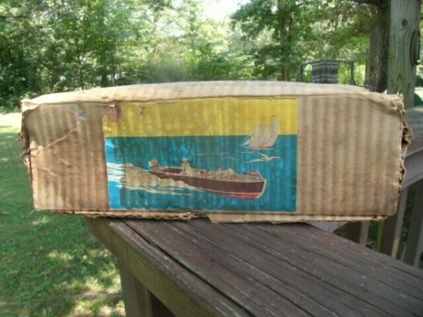 VINTAGE 1950 TMY WOOD TOY BOAT BATTERY OPERATED MADE IN JAPAN BOX LOOK ...