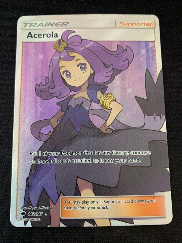 Pokemon Acerola 142/147 Full Art Holo Rare Burning Shadows Lightly ...
